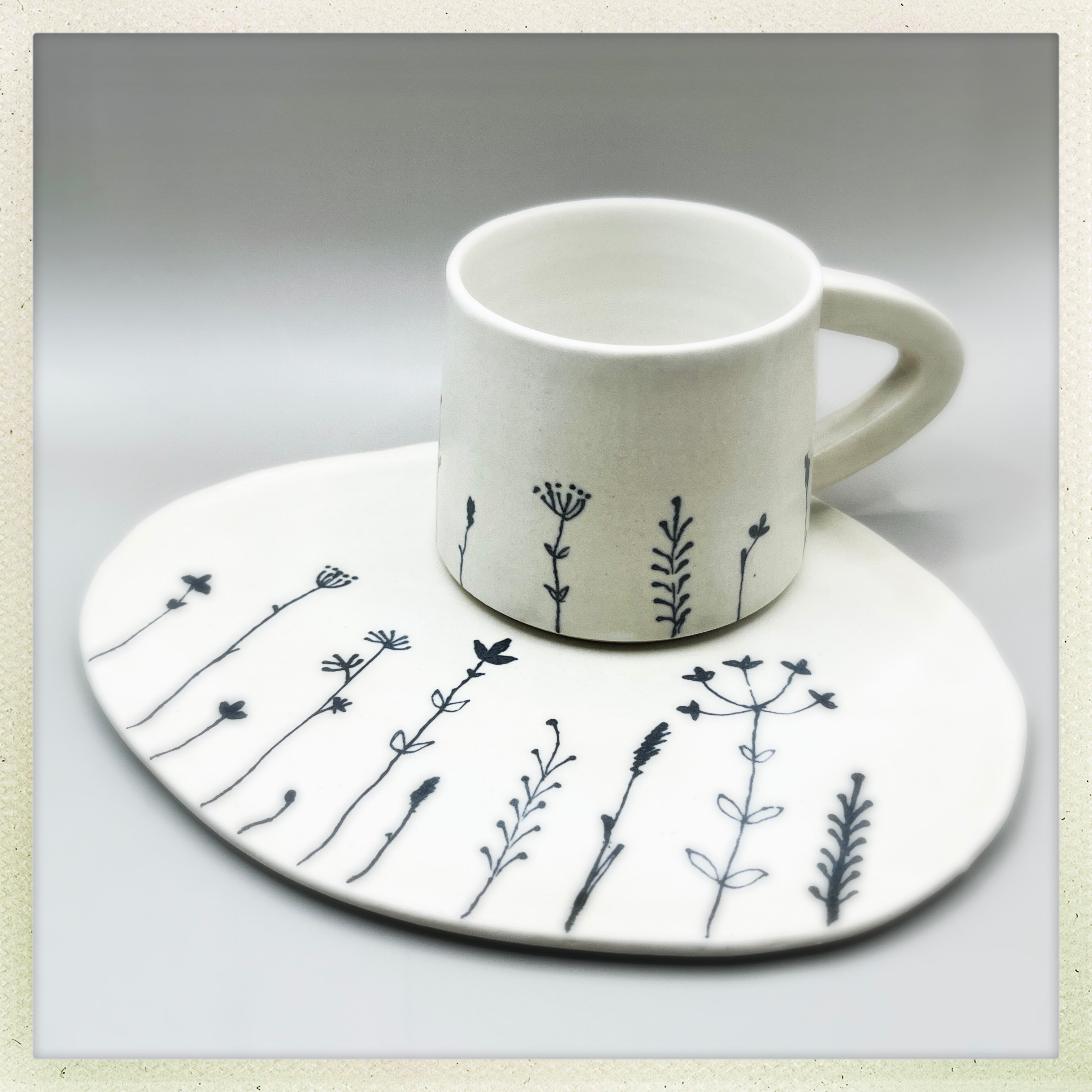 All The Flowers Cup & Plate – Bec English Ceramics