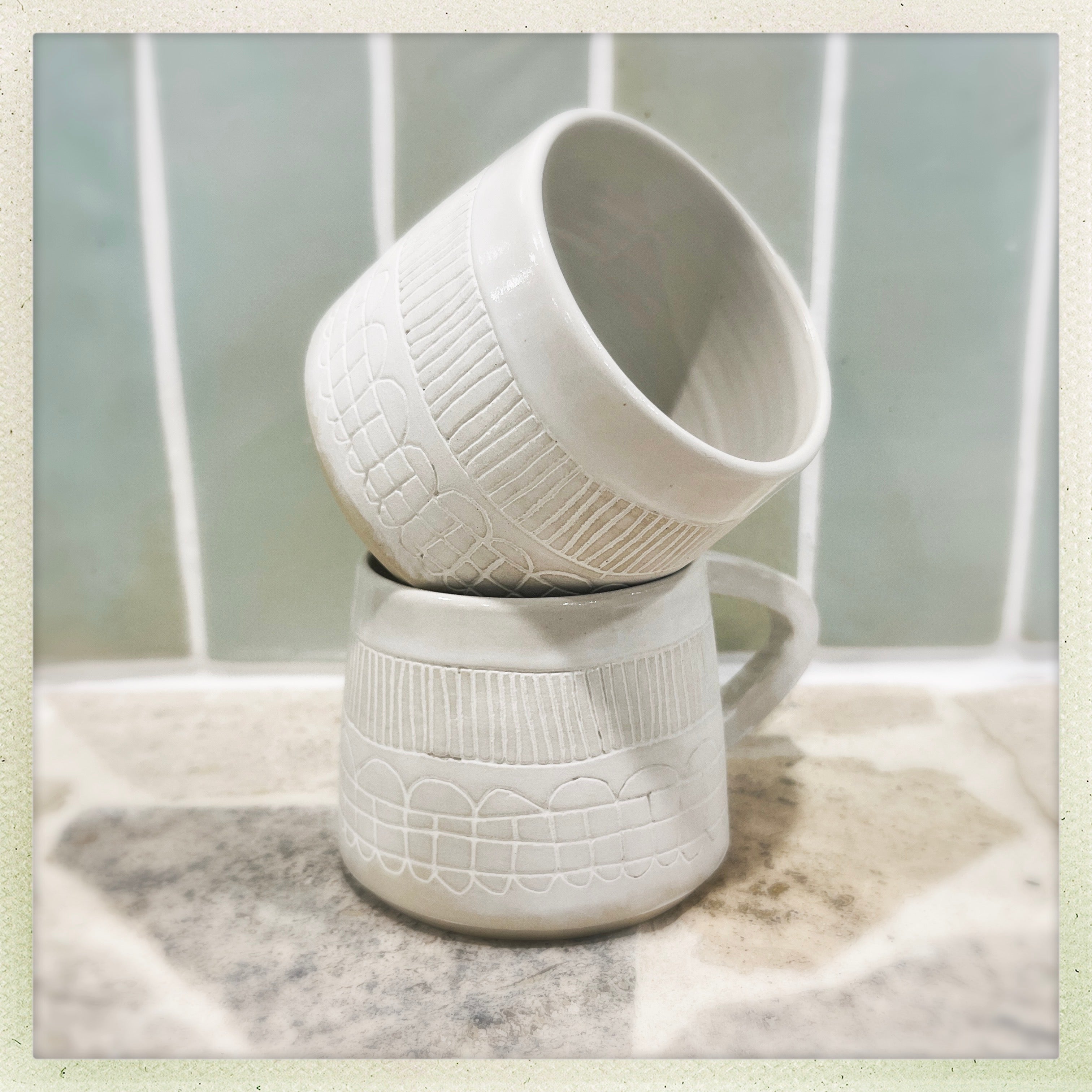 Puglia Etch Coffee Cup – Bec English Ceramics